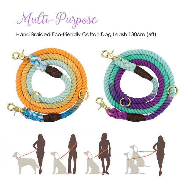 Braided Rope Dog Leash in Tie Dye Multi-purpose, 6ft/180cm, Hands free ...